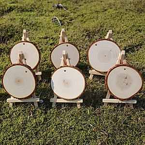 SENMUT Wood Slices 30 Pcs 3.5-4.0 inch Natural Rounds Unfinished Wooden Circles Christmas Wood Ornaments for Crafts Wood Kit Predrilled with Hole Wood Coasters Craft Supplies for DIY and Painting