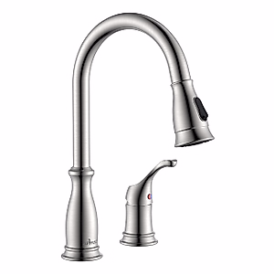 APPASO 2 Hole Kitchen Faucet with Pull Down Sprayer, Stainless Steel Brushed Nickel Commercial Kitchen Sink Faucet with Side Single Handle, APS278BN