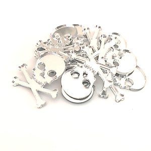 Super Cool Creations Skull & Crossbones Shaped Crafting Mirrors, Set of 10, Many Colours, Shatterproof Acrylic, Orange, Pack of 10 x 7cm