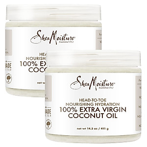 Shea Moisture Coconut Oil, 100% Extra Virgin Coconut Oil Skin Care, Pregnancy Moisturizer for Stretch Marks, Pure Coconut Oil Hair Care, Vitamin E, Coconut Oil Makeup Remover (Pack of 2-14.5 Oz Ea)