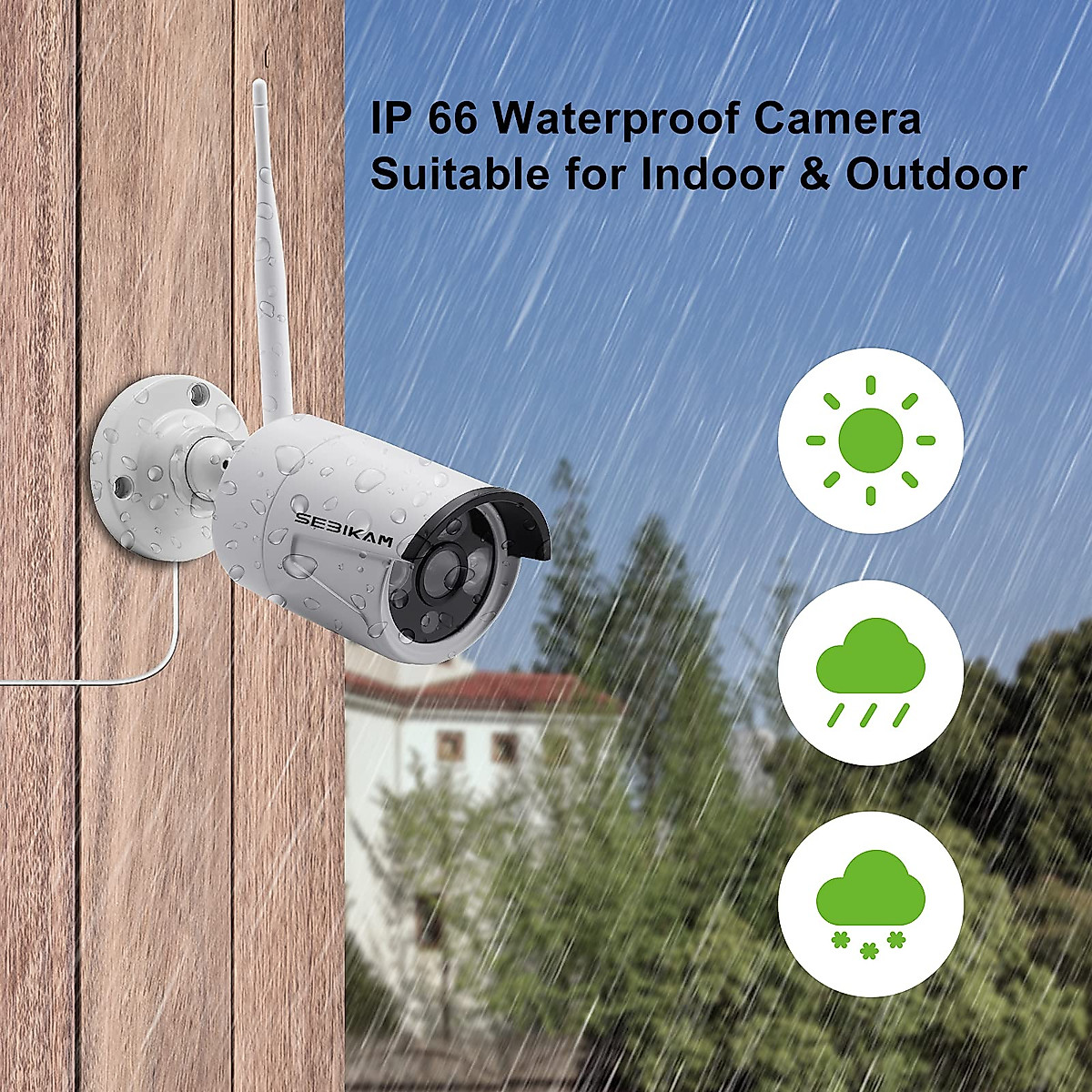 SEBIKAM Wireless Security Camera System with 10.1" HD Monitor, 10CH Expandable Home Surveillance System, IP66 Weatherproof 4pcs 2K/3MP Indoor Outdoor Cameras, Night Vision, Motion Detection (No HDD)