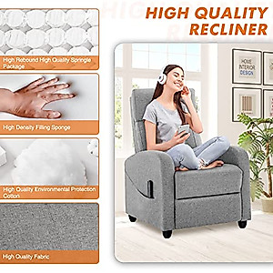 Recliner Chair for Living Room, Fabric Massage Recliner Chair Winback Single Sofa Home Theater Chairs Adjustable Modern Reclining Chair with Padded Seat Backrest for Adults (Grey)