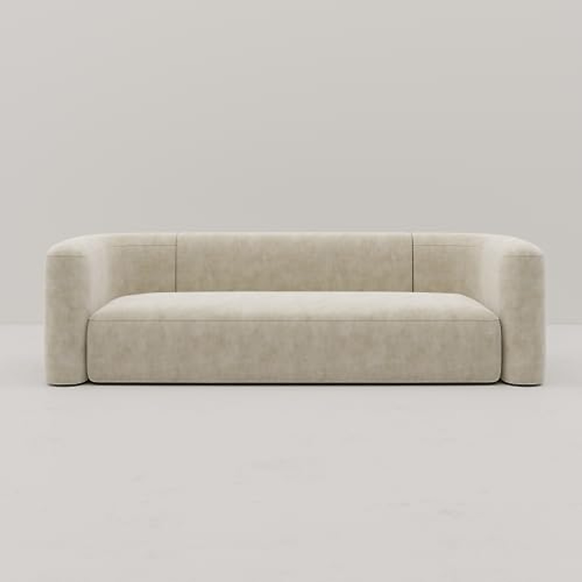 Acanva Luxury Modern Tight Curved Back Velvet Sofa, Minimalist Style Comfy Couch for Living Room Apartment Reception Space, Cream 3 Seater