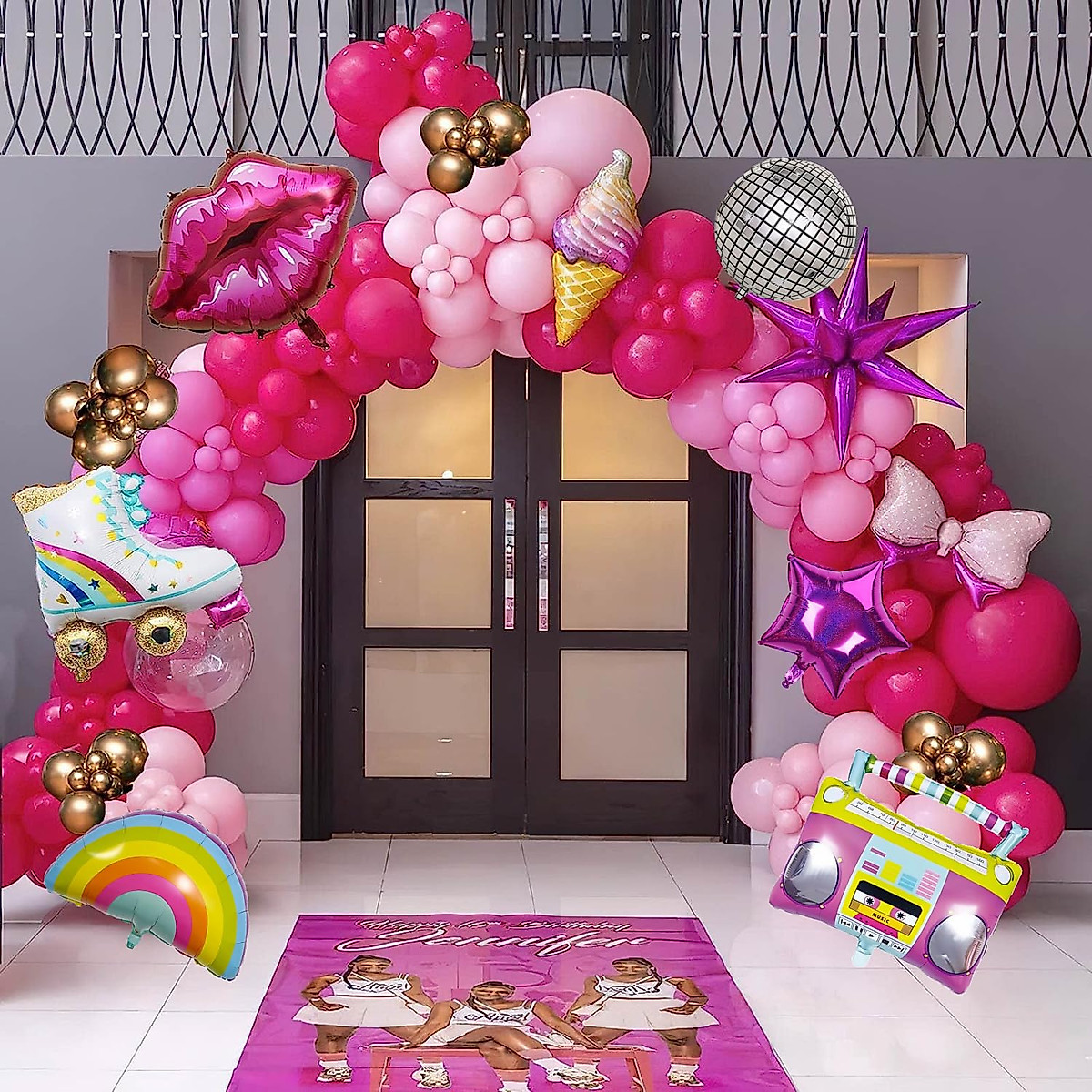 Rainbow Retro Party Balloons Kit for Hot Pink Girls Birthday Party,Baby Shower,Princess Themed Decorations