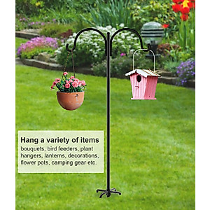 Artibear Double Shepherd Hooks for Outdoor, 76" Heavy Duty Bird Feeder Hangers Garden Hooks with 5-Prong Base, Outside Hanging Pole for Plant Baskets, Solar Light Lanterns, Wind Chimes, 1 Pack