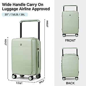 Hanke Carry On Luggage 22x14x9 Airline Approved Spinner Wheels TSA Luggage with Wide Handle Hard Shell Suitcases Lightweight Travel Luggage Women Men(Bamboo Green)