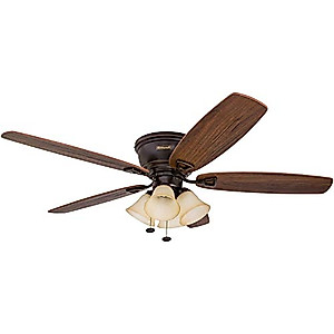 Honeywell Ceiling Fans Glen Alden, 52 Inch Classic Flush Mount Indoor LED Ceiling Fan with Light, Pull Chain, Quick-2-Hang Dual Finish Blades, Reversible Motor - 50183 (Oil Rubbed Bronze)