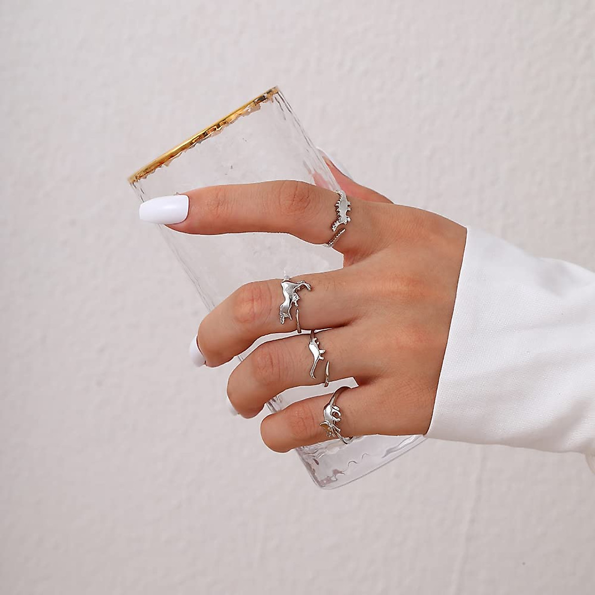 INENIMARTJ Dinosaur Rings, Cute Stegosaurus Tyrannosaurus And Triceratops Adjustable Rings,For Him Her Personalized, Jurassic Era Dinosaur Ring for Men Women (B)