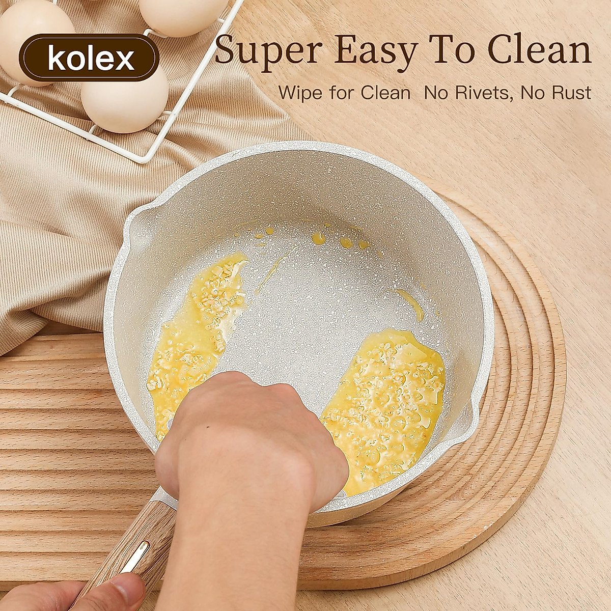 KOLEX Nonstick Sauce Pan with Lid, 2QT Small Sauce Pot with Swiss Granite Coating, Stay-cool Handle, Multipurpose Handy Saucepan, Induction Compatible, PFOA Free (White Granite, 2 Qt)