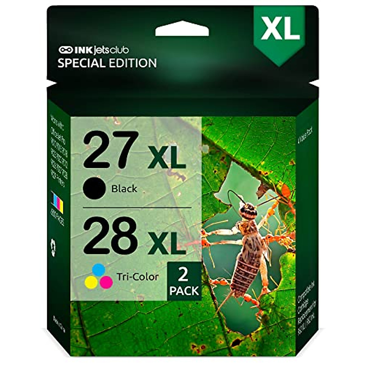 INKjetsclub Compatible Ink Cartridge Replacement for HP 27 & 28 2 Pack (Black, Tri-Color). Works with DeskJet 3420, 3320, 3322, 3425, 3450, 3520 Printers.