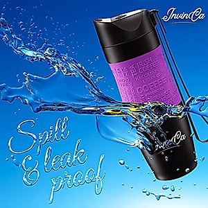 INVINCA ONE-CLICK Travel Mug: Thermal Vacuum-Insulated Coffee Mug, Double-Wall Stainless Steel Durable Mug with a Leak Proof Lid for your Daily Hot/Cold/Ice Drinks: 16-oz Metal Cups, Silver/Black