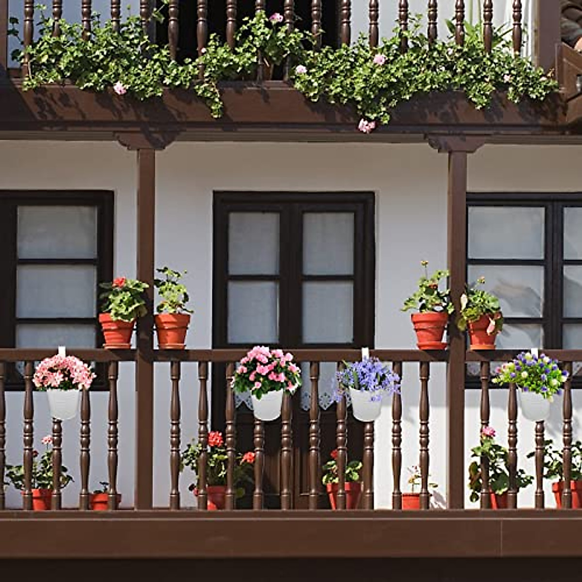 4 Inch Metal Iron Hanging Flower Plant Pots,10 Pack Colorful Balcony Garden Planters with Hanging Fence Plant Planter with Detachable Hook (White)