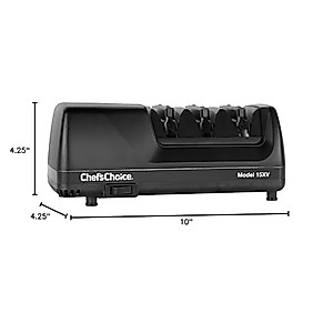 Chef’sChoice 15XV Professional Electric Knife Sharpener With 100-Percent Diamond Abrasives And Precision Angle Guides For Straight Edge and Serrated Knives, 3-Stage, Black
