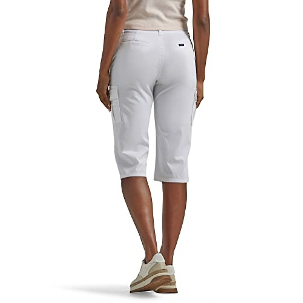 Lee Women's Plus Size Flex-to-Go Mid-Rise 17" Cargo Skimmer Capri Pant, White
