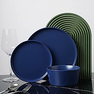 Stone Lain Celina Modern Stoneware 24-Piece Dinnerware Set, Dinner and Salad Plates, Soup Bowls, Dish set for 8, Blue