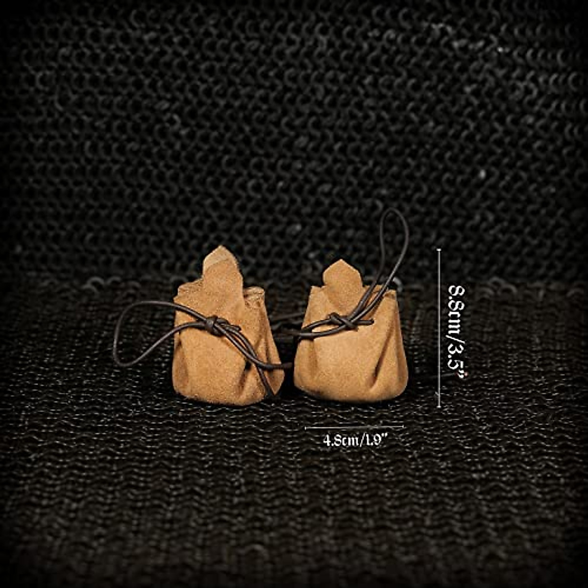 Mythrojan Suede Drawstring Pouches LARP Suede Medieval Trinket Bag Set of 2 Brown