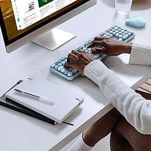 KNOWSQT Wireless Keyboard and Mouse Combo, Blue 104 Keys Full-Sized 2.4 GHz Round Keycap Colorful Keyboards, USB Receiver Plug and Play, for Windows, Mac, PC, Laptop, Desktop