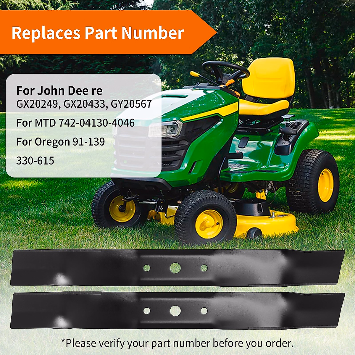 budrash GX20249 Mower Blade Fit for John Dee re 42" Deck, GY20567 High Lift Blades Fit for John Dee re L110 L118 L100 L111 Scotts L1742 Sabre 1642HS 42" Mower Tractor, Replace for GX20433, 2 Pack