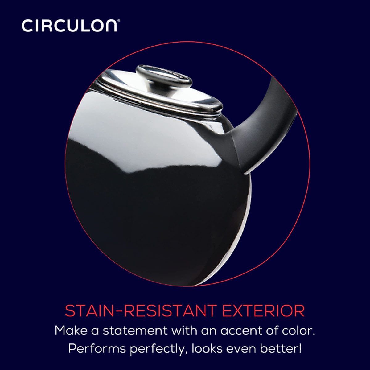 Circulon Enamel on Steel Whistling Teakettle/Teapot With Flip-Up Spout, 2 Quart - Black