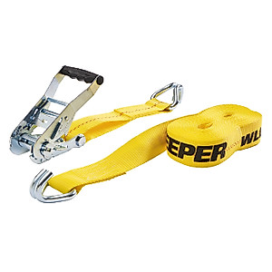 KEEPER 04622 Heavy Duty 27' x 2'' Ratcheting Tie Down, 10,000 lbs Rated Capacity with Double J-Hooks, yellow, "1.5"" x 1.5"" x 0.75"""