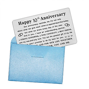 TGCNQ Metal Engraved 10 Year Anniversary Card, 10th Anniversary Card Gifts for Husband Wife Him Her, 10 Year Wedding Anniversary Decorations