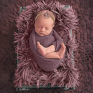 AOKE Newborn Photography Props - 4 PCS Baby Photo Props Long Ripple Wraps DIY Blanket with Headbands, Purple Toddler Wraps Photography Mat Set for Baby Boys and Girls