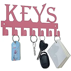 FairyCity Keys Holder for Wall Metal Vintage Keys Hook-25cm*12.8cm Home Decor Key Hanger Decorative with 7 Hooks,Pink