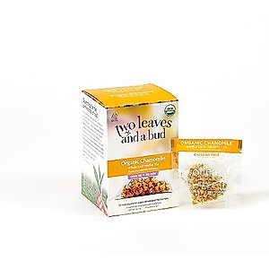 Two Leaves and a Bud Organic Chamomile Herbal Tea Bags, Naturally Caffeine Free, Whole Leaf Chamomile Tea in Compostable Sachets, 15 Count (Pack of 1)