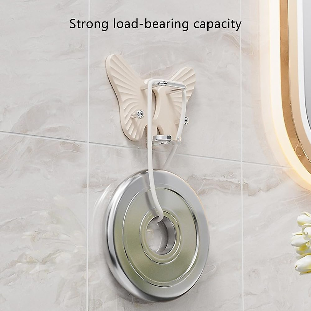 WAYUTO 2Pcs Butterfly Hairbrush Holders Punch Free Comb Holder Wall-Mount Comb Display Rack Rubber Band Hand Mirror Organizer Plastic Round Hair Brush Storage Holder for Salon Bathroom Home