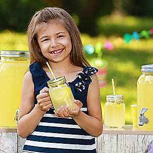 Party On Tap Yellow Straws - 150 Pack Of Lemonade Stand Supplies Or Lemonade Party Decorations - Yellow And White Straws