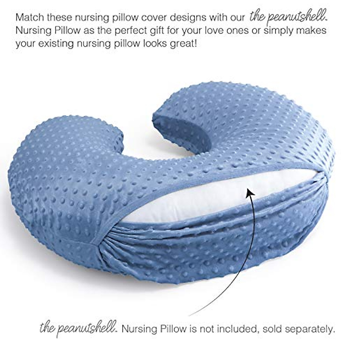 The Peanutshell Nursing Pillow Cover Set for Baby Boys or Girls | Dinosaur & Navy Blue Minky Dot | Unisex 2 Pack
