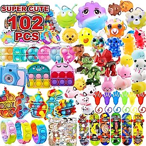 102 PCS Premium Party Favors Toys for Kids,Assortment Mini Pop Fidget it Toys for All Ages Kids,Classroom prizes,Treasure Chest,Prize Box Toys, Goody Bag Fillers,Carnival Prizes for Boys Girls 4-10
