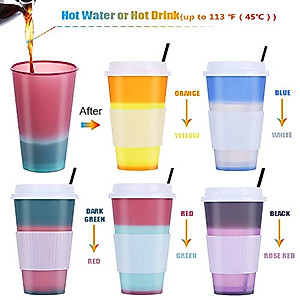 Reusable Color Changing Tumbler Coffee Cups - 5 Pcs 16oz Plastic Tumblers Cup with Lids For Hot Drink - Durable & Splash-Proof Water Travel Cup to Go Coffee Cup