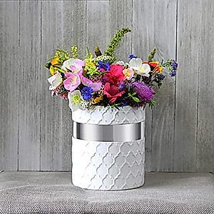 Home Acre Designs Kitchen Utensil Holder - Large Ceramic Farmhouse Countertop Crock, White/Silver