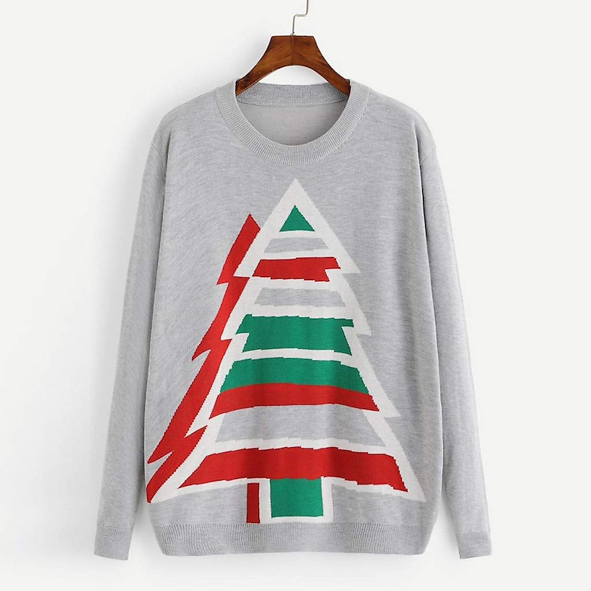 Women's Sweatshirt Thenlian Christmas Tree Print Women Long Sleeve O-Neck Pullover Sweatshirt Jumper(XXL, Gray)