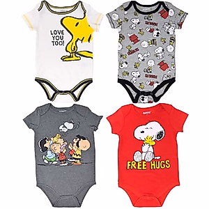 Peanuts Snoopy Newborn Baby Boys 4 Pack Short Sleeve Bodysuits Peanuts '20 3-6 Months