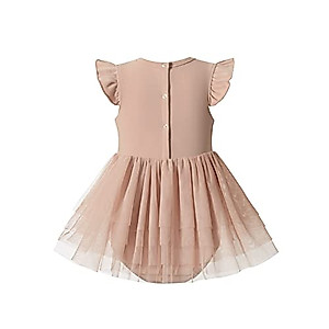 Organic Cotton Baby Girl Ruffle Romper Summer Tulle Dress Jumpsuit with Headband Outfit Set（12-18 Months, Misty Rose)