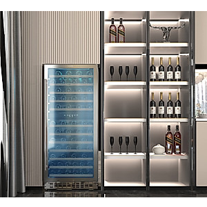 KoolMore 24” Inch 9.7 Cu.Ft. Dual Zone Wine Cooler Refrigerator, Freestanding or Built-In Unit, Tempered Glass and Door Lock (KM-CW92DZ-SS), Silver, 92 Wine Bottles