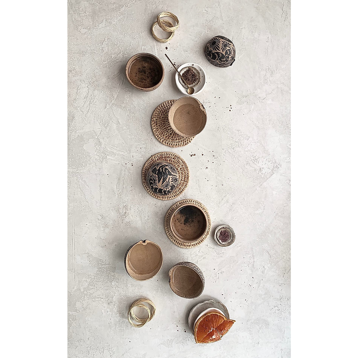 The Curated Pantry Mezcal Jicaras (Small, Shot Glass Size)- Holds 2-3 Ounces -Hand-carved from Mexico with Natural Fiber Base (Black, 4)