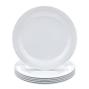 AmazonCommercial Melamine Plate, 6 Piece Set, 10.5 Inch, White
