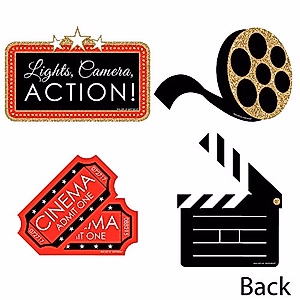 Big Dot of Happiness Red Carpet Hollywood - Clapboard, Movie Tickets and Film Reel Decorations DIY Movie Night Party Essentials - Set of 20