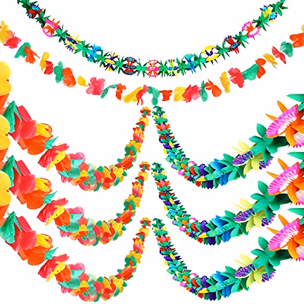 6 Pieces Long Tropical Flower Garland Multicolored Paper Tissue Garland Hawaiian Flower Garland for Luau Hawaiian Themed Party Supplies