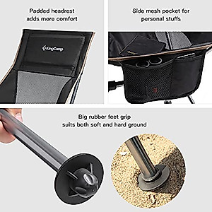 KingCamp 2 Pack Lightweight High Back Camping Chair Compact Folding Backpacking Chair with Headrest & Side Pocket & Carry Bag, Heavy Duty 330lbs, Only 3.2 lbs for Traveling, Picnic, Fishing