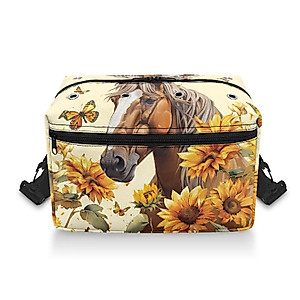Goronwyfloyd Horse Butterfly and Sunflower Yarn Bag Yarn Holder for Crochet Accessories Yarn Storage Bag for Crocheting Portable and Sturdy