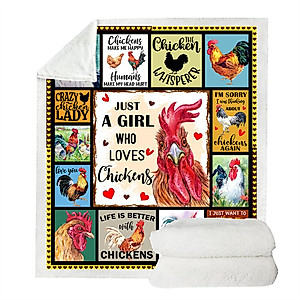 Juirnost Just A Girl Who Loves Chickens Blanket,Chicken Blanket Gift for Girls,Chicken Gifts Throw Blanket,Chicken Blankets,Life is Better with Chickens Blanket Funny Colorful Rooster Blankets 60"x50"