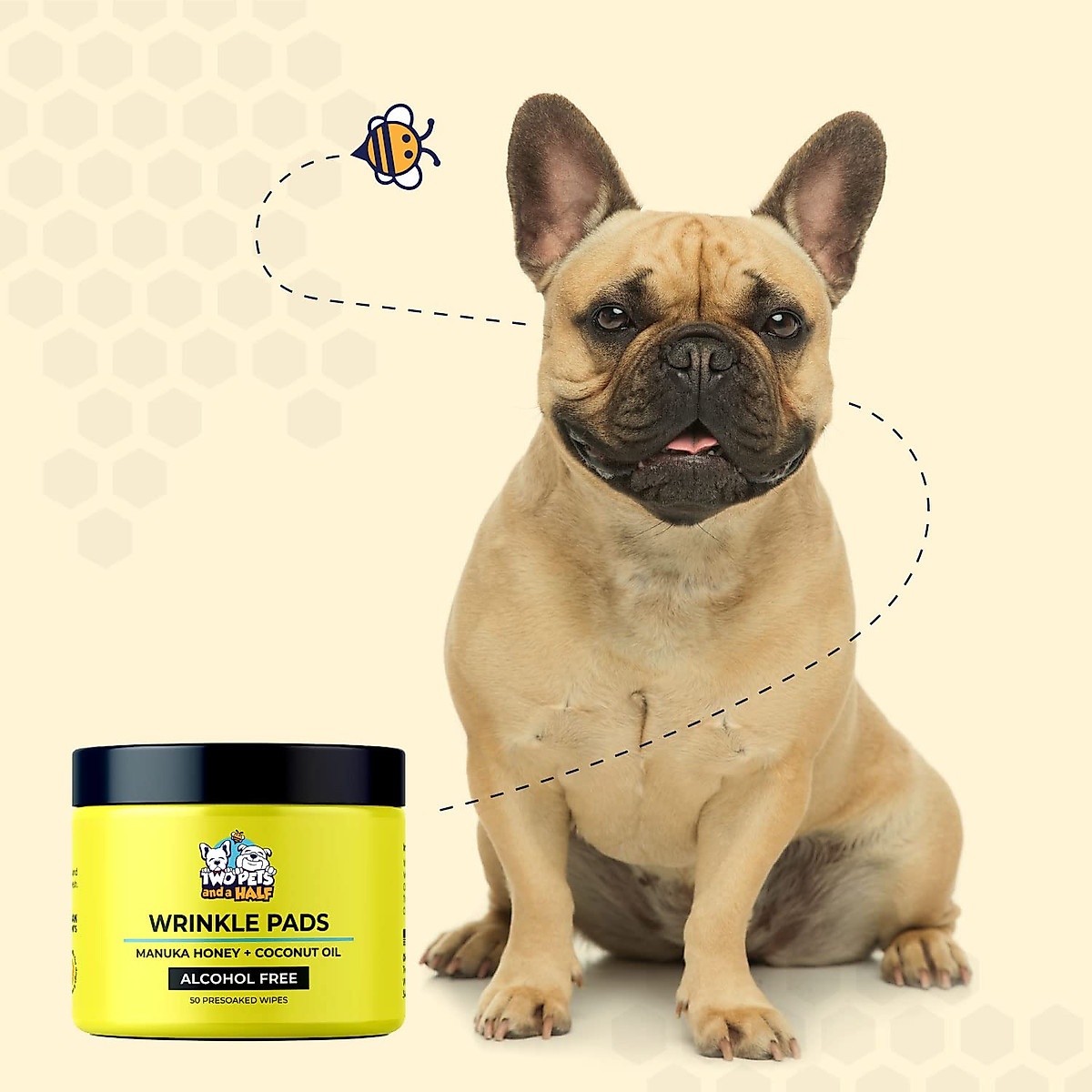 Wrinkle Wipes for French Bulldog, English Bulldog & Pug -100% Organic Extracts Dog Wrinkle Wipes to Soothe Wrinkles- Dog Face Wipes Cleaning Alcohol Free- Say Bye to Rash w/ Wrinkle Paste For Bulldogs