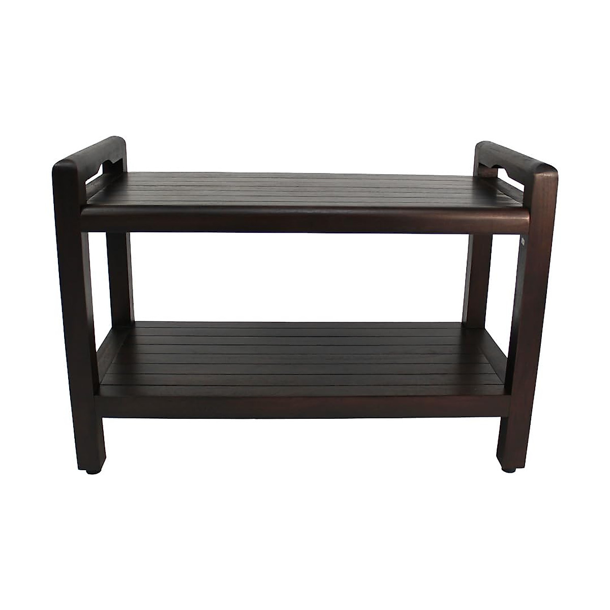 DecoTeak, Eleganto, 29", Teak Shower Bench, Teak Shower Stool, Shelf, Teak Shower Chair, Teak Shower Bench for Inside Shower, Safety Arms, 18 Inch Height, 29" Width, Brown