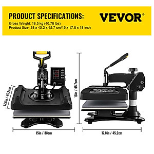VEVOR Upgrade Heat Press Machine ETL Quality & Safety Certificated 12 x 15 in 8 in 1 Heat Press Power-Saving Combo Multifunctional Sublimation 360°Rotation Heat Press Shirt Printing Machine Black