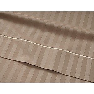 100% Egyption Cotton Cal King Solid Sheet Set & Striped Sheets Set of 2 Combo- 800 Thread Count Sateen Weave Cal KIng Size Solid Sheets & Striped Sheets, Deep Pocket Cotton Bedsheets - Taupe