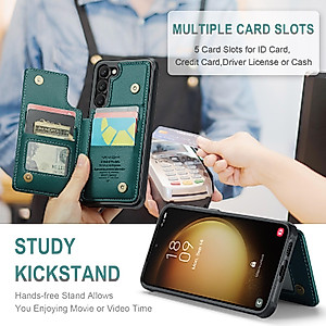 Vinich for Samsung Galaxy S23 Plus Case with Card Holder, for Samsung S23 Plus Wallet Case for Women Men with RFID Blocking, Durable Kickstand Shockproof Case for Galaxy S23 Plus 5G, Bluish Green